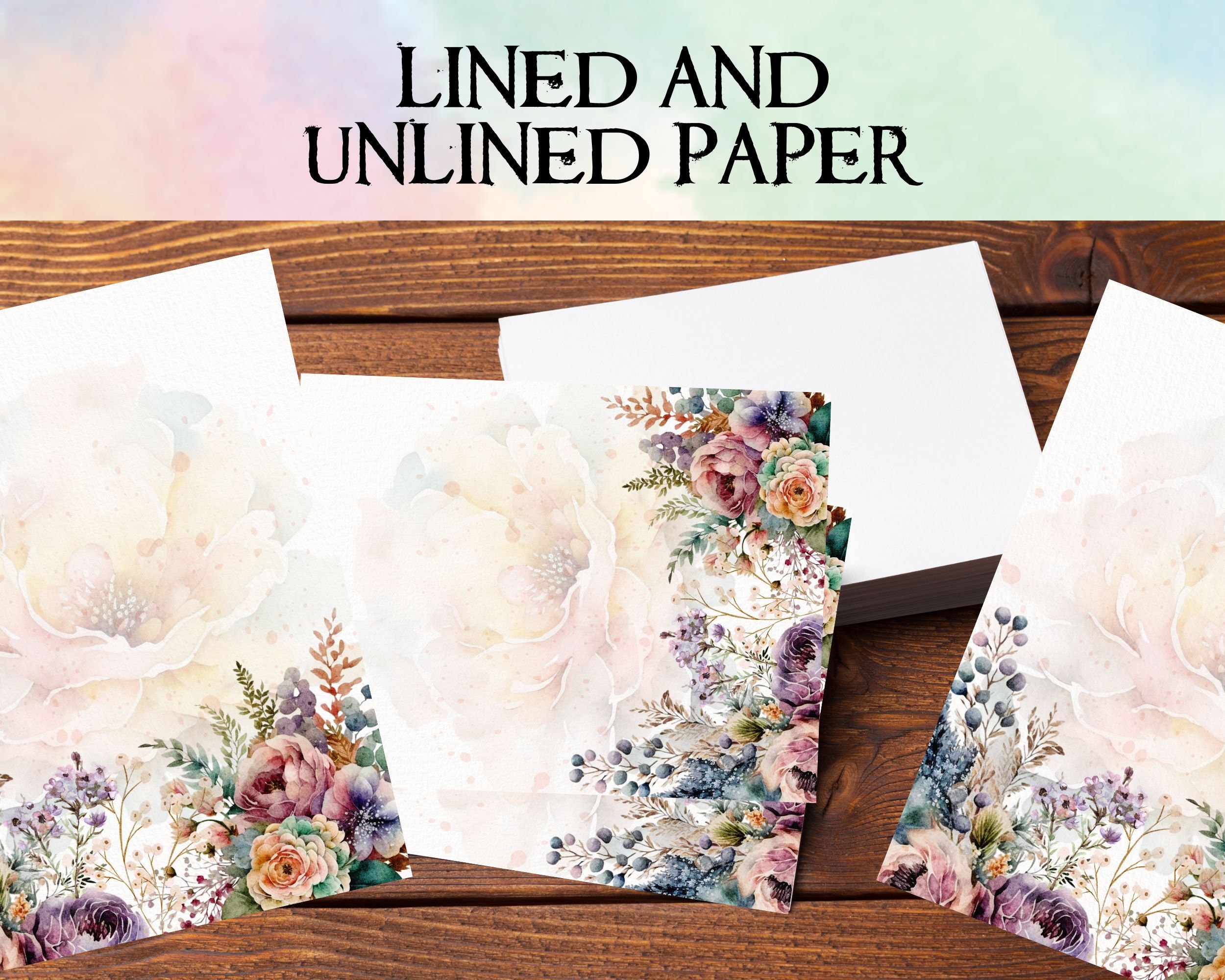 Lined Unlined Journal, Printable Paper, Beautiful Paper, Pastel Flowers ...