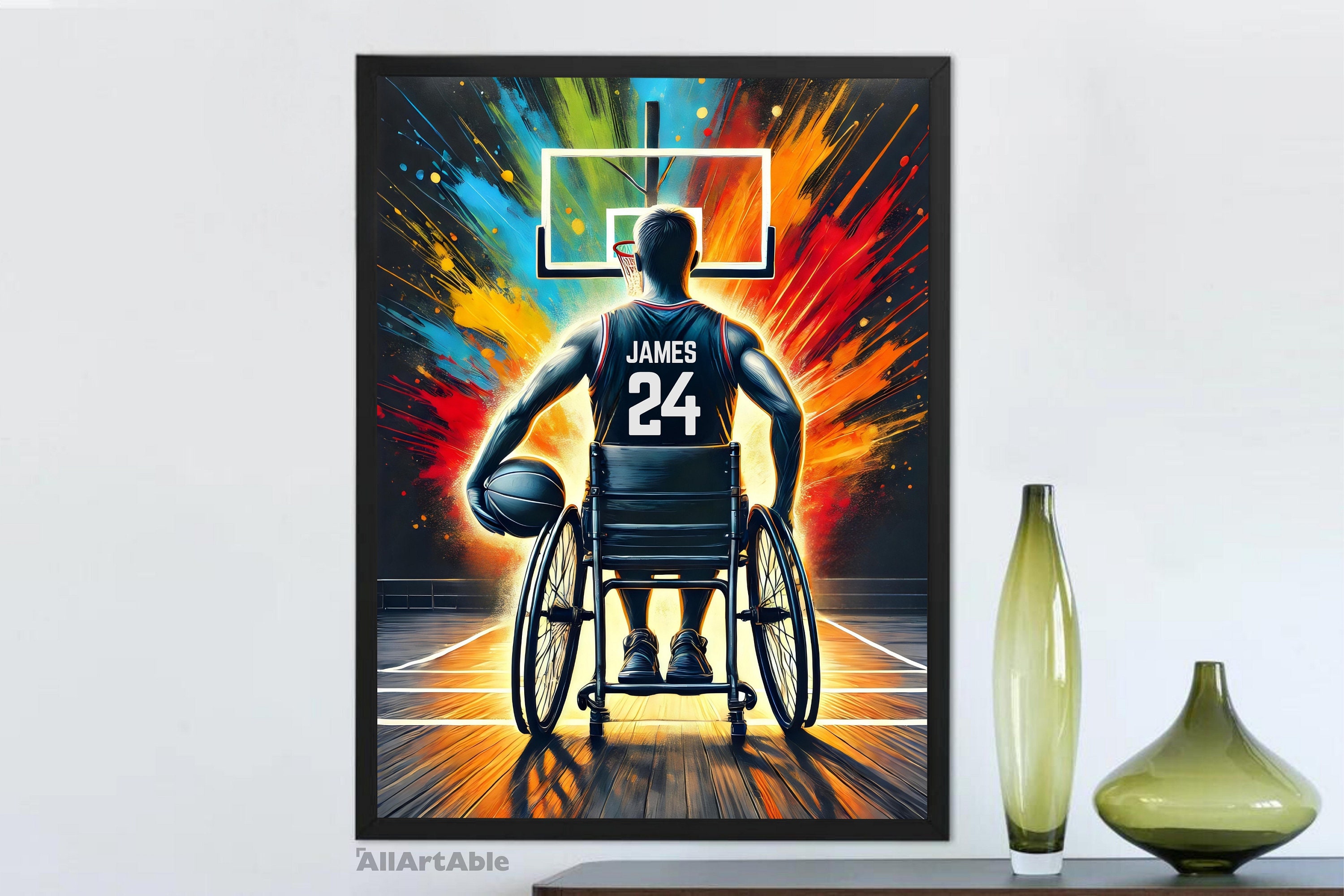 Personalized Male Basketball Wheelchair Art Poster - Custom Name and ...