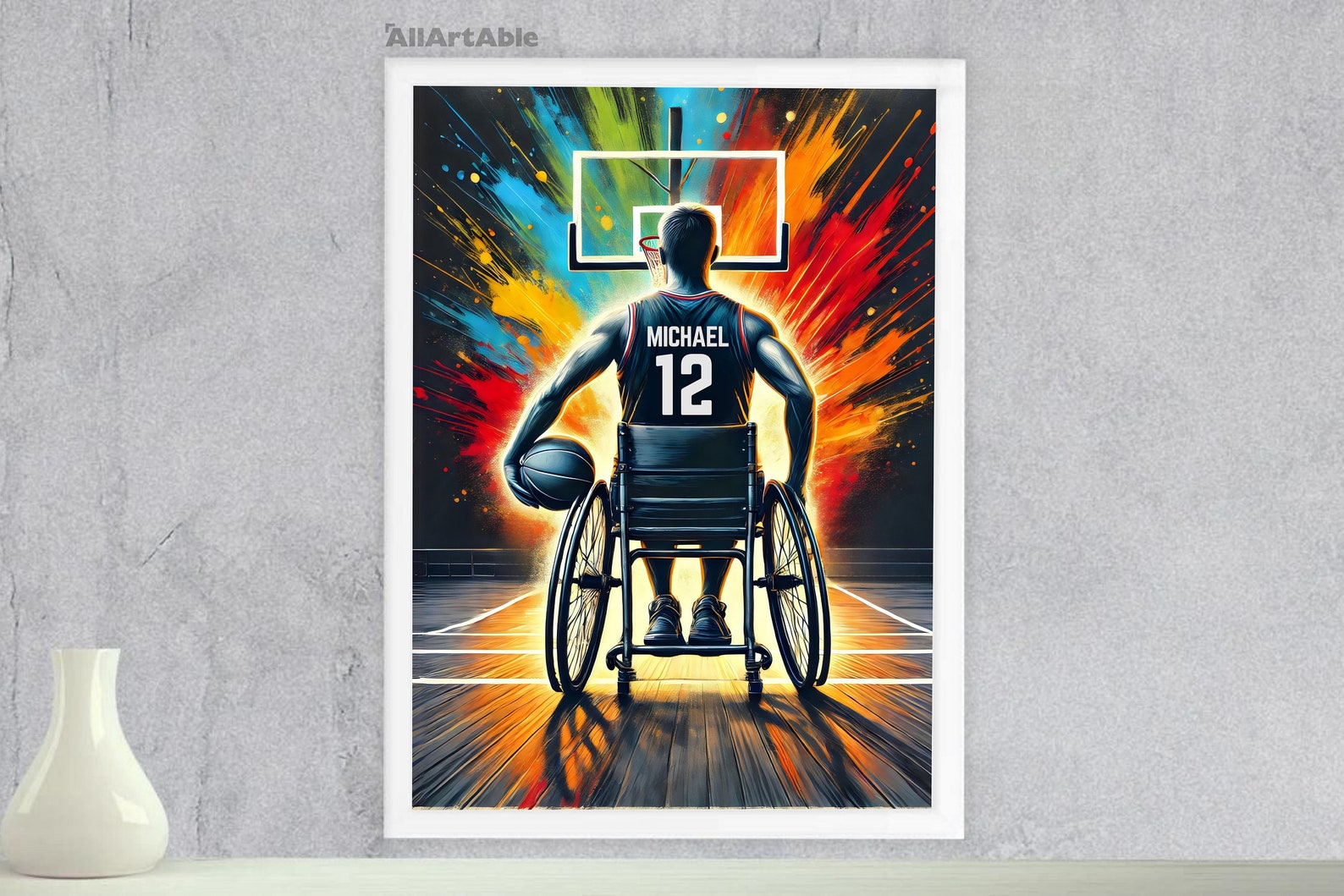 Personalized Male Basketball Wheelchair Art Poster - Custom Name and ...