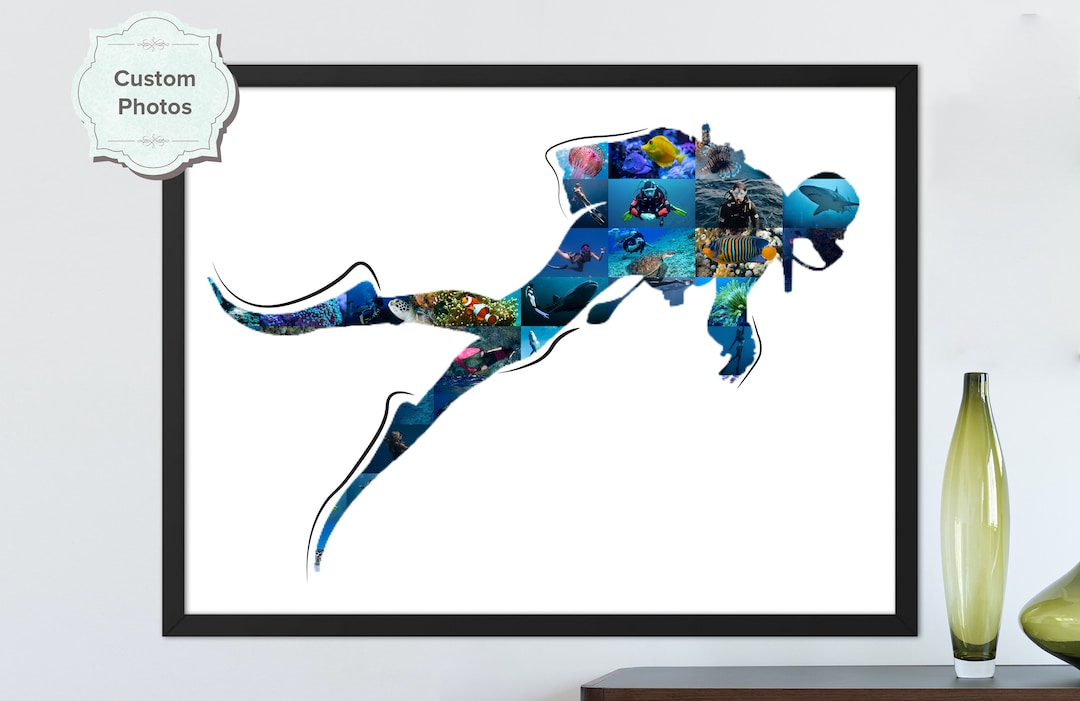Man Scuba Diving Photo Collage, Scuba Diving Gift, Gift for Him ...