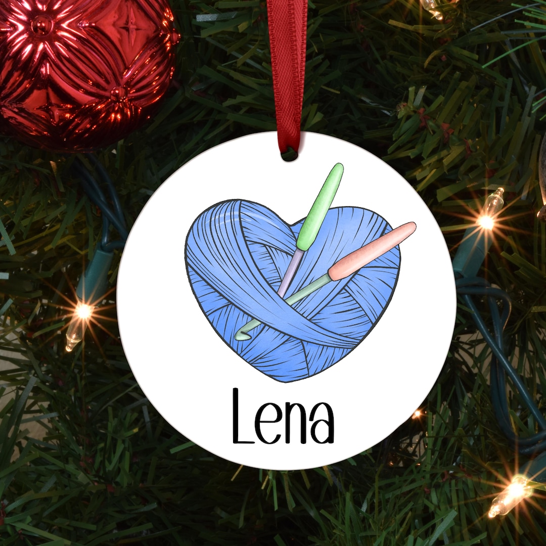 Crochet Ornament With Yarn Heart and Hook. Round Lightweight MDF ...