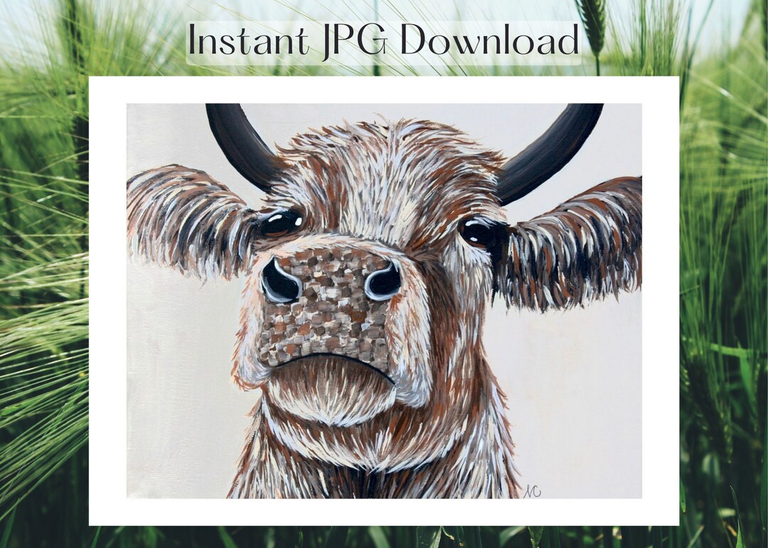 Highland Cow Painting: Fuzzy Calf Art Print for Farmhouse Decor ...