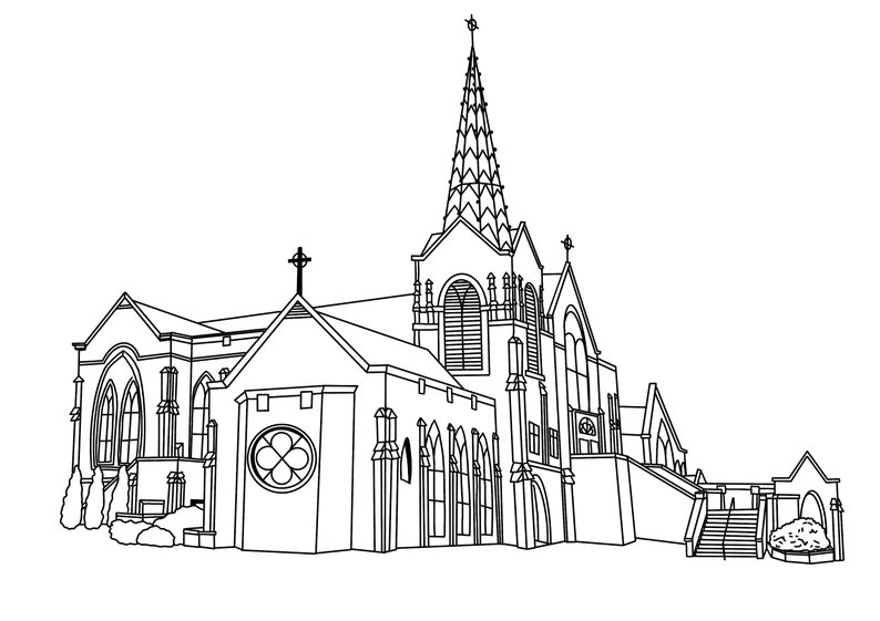 Custom Venue Line Drawing: Wedding Portrait, House Illustration ...