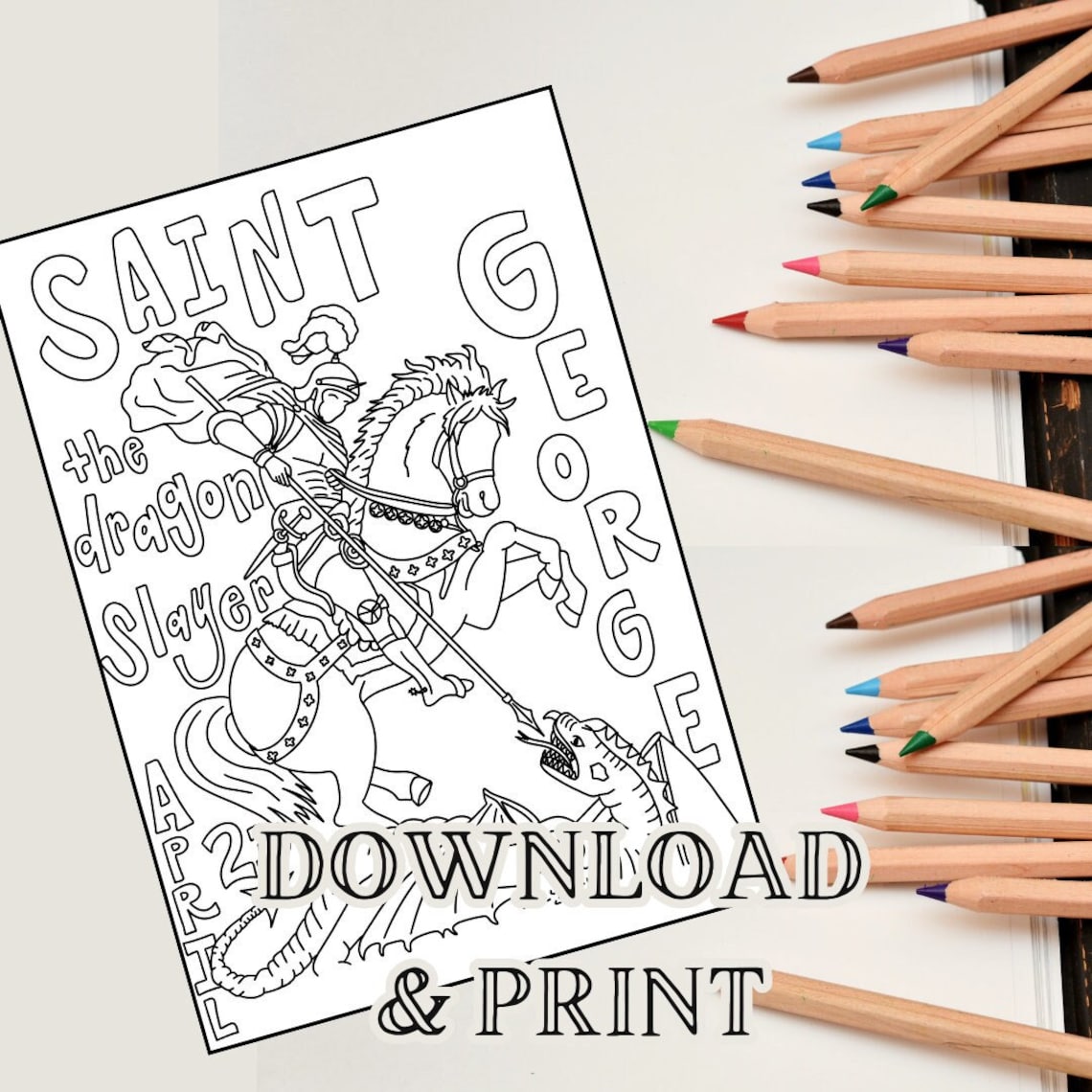 Catholic Saint George Coloring Page Instant Download St George Activity ...