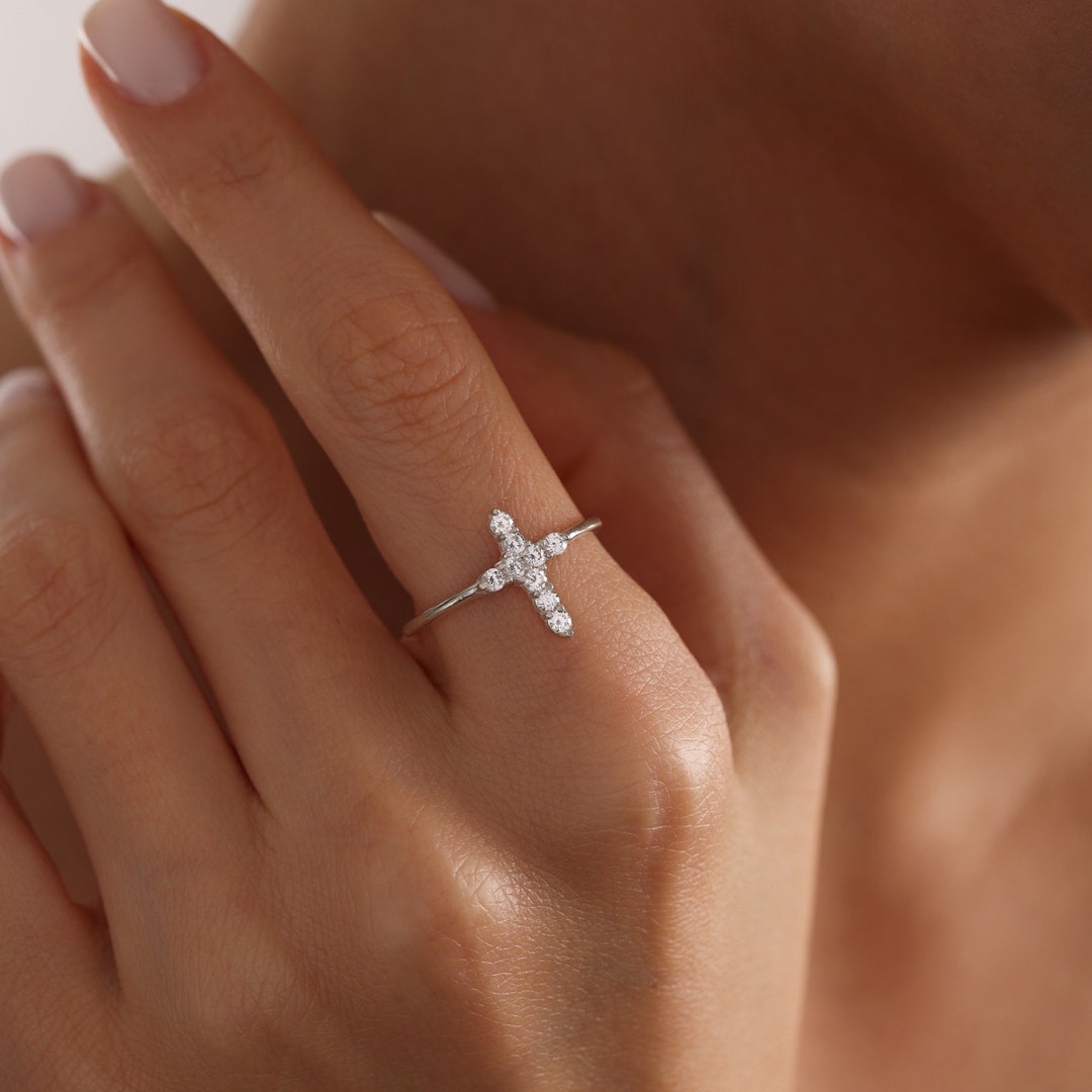 14K Solid Gold Cross Ring, Cross Ring, Christmas Gift, Ring for Women ...