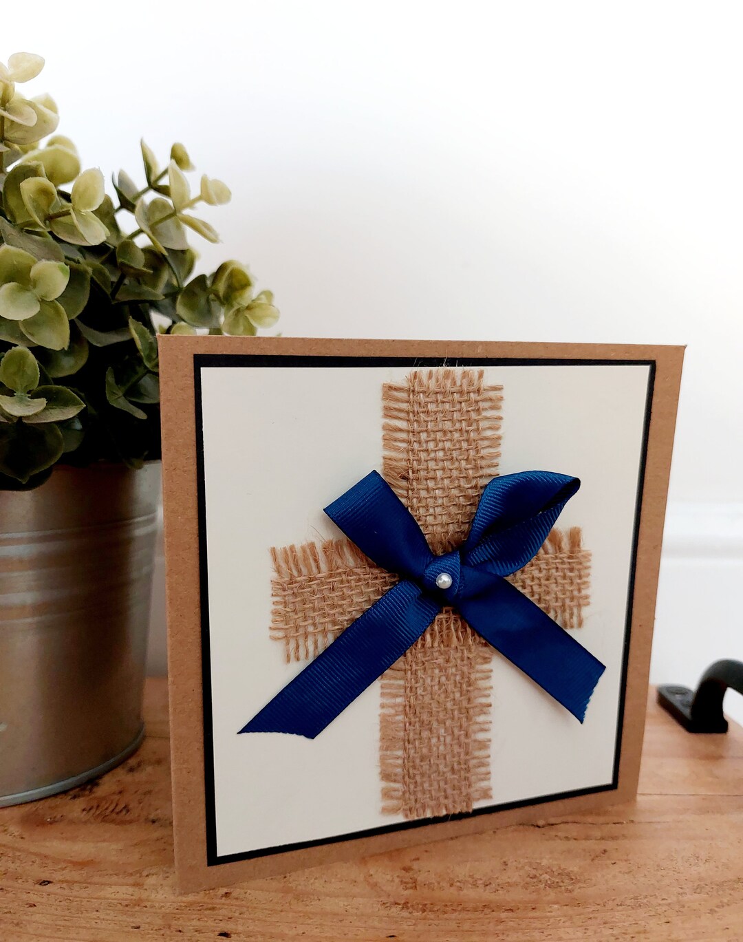 Handmade Christening Card. Baptism Card Hessian Cross and Ribbon. - Etsy