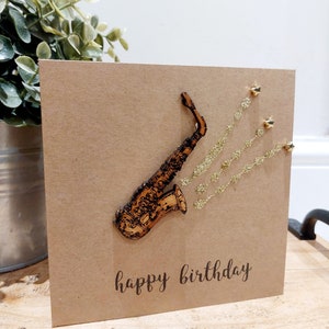 Saxophone Birthday Card. Handmade Music Card. Saxophone Keyring - Etsy