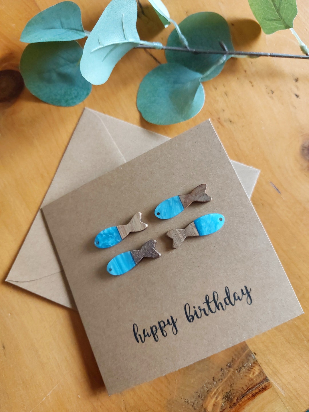Wooden Fish Birthday Card. Wooden Shoal of Fish Card. Handmade - Etsy