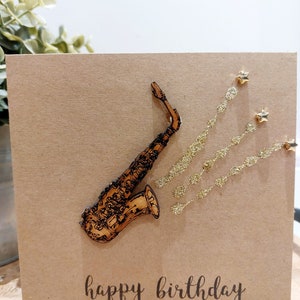 Saxophone Birthday Card. Handmade Music Card. Saxophone Keyring - Etsy