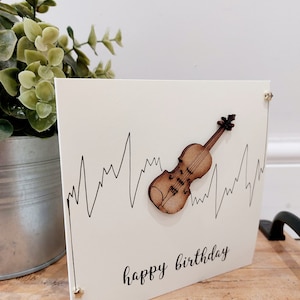 Violin Birthday Card. Handmade Violin Card. Personalised. Wooden Violin ...