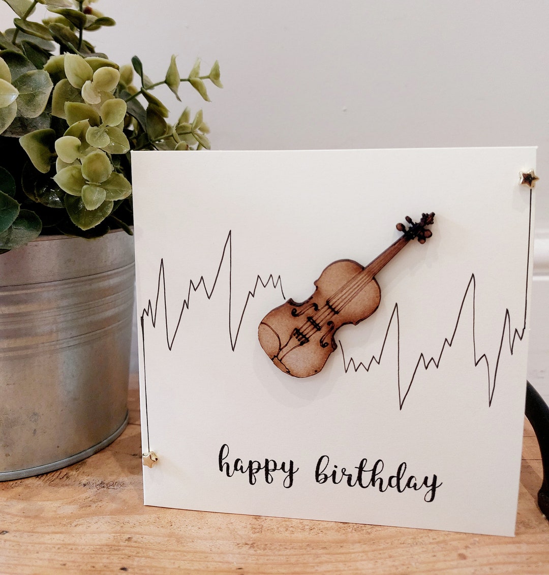 Violin Birthday Card. Handmade Violin Card. Personalised. Wooden Violin ...