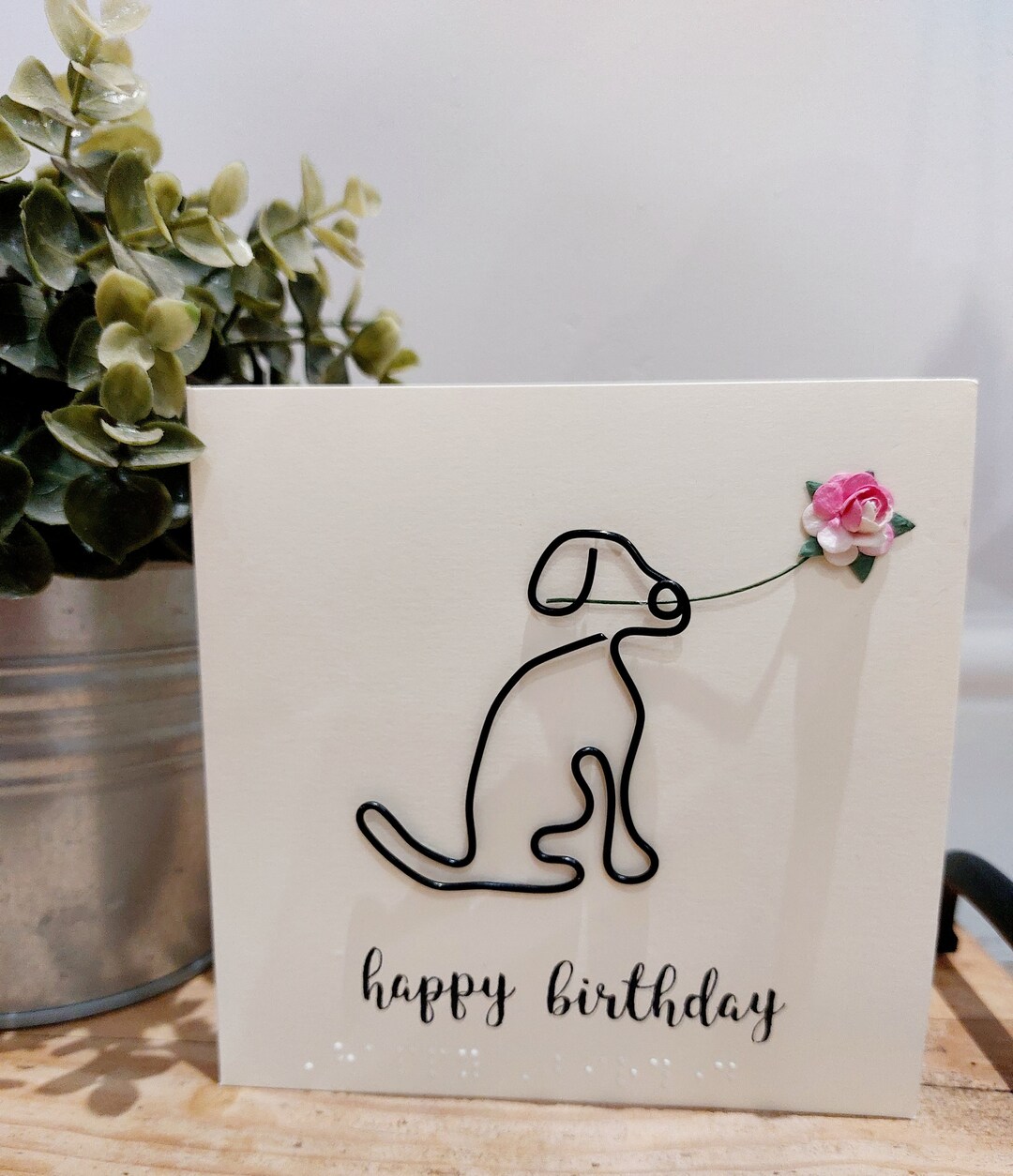 Braille Dog Birthday Card: Handmade Wire Art, Personalized - Etsy