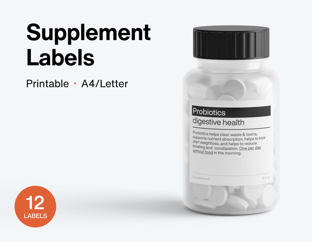Printable Supplement Vitamin Labels, Modern Simple Minimalist ...