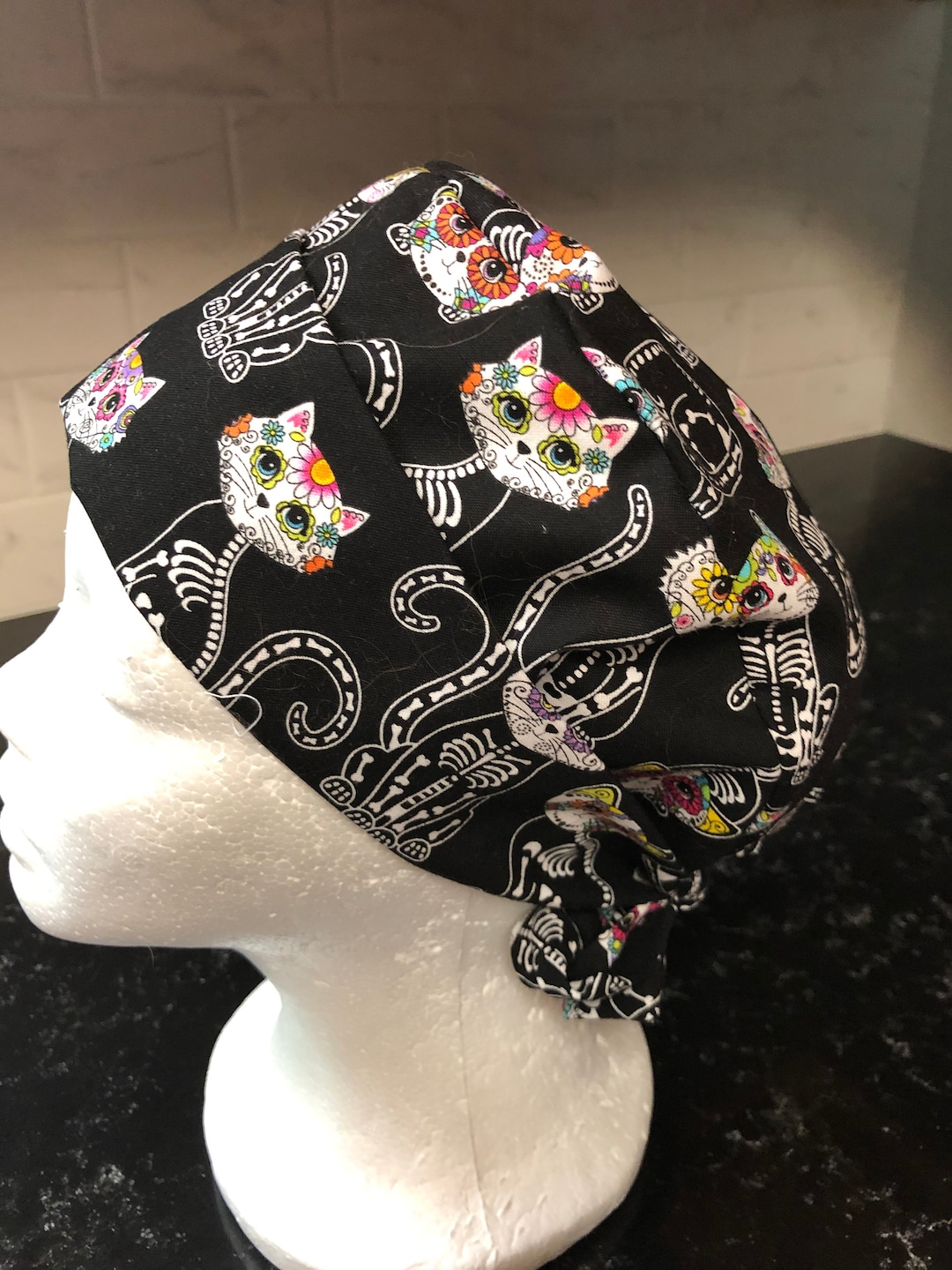 Cat Scrub Hat- Skeleton Cat Scrub Cap- Surgical Cap-nurse Hat- Tieback ...