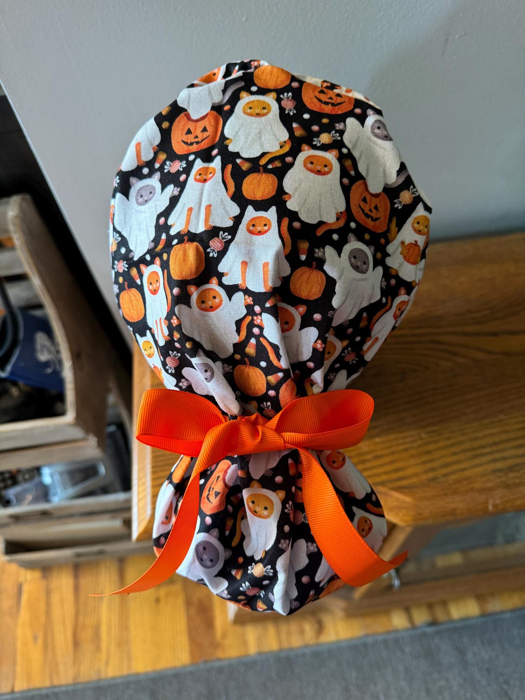 Cat Scrub Cap- Ghost Cat Scrub Cap-halloween Scrub Cap- Cat OR Scrub ...