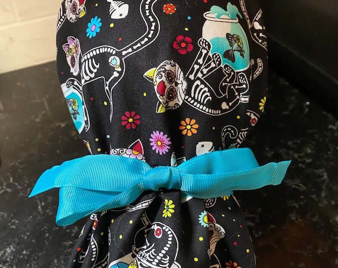 Cat Scrub Hat-cat Skeleton Scrub Cap-cat Surgical Cap-ponytail - Etsy