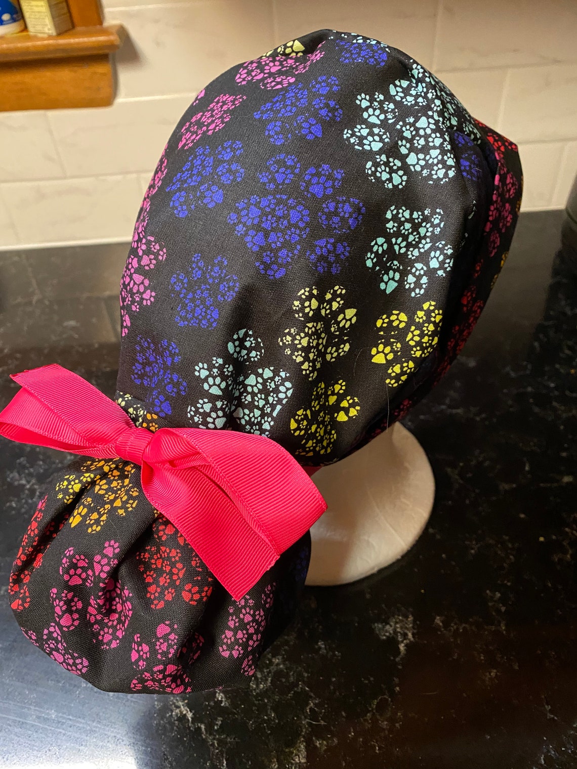 Paw Print Scrub Cap-dog Scrub Hat-dog Scrub Cap-fitted Ponytail Scrub ...
