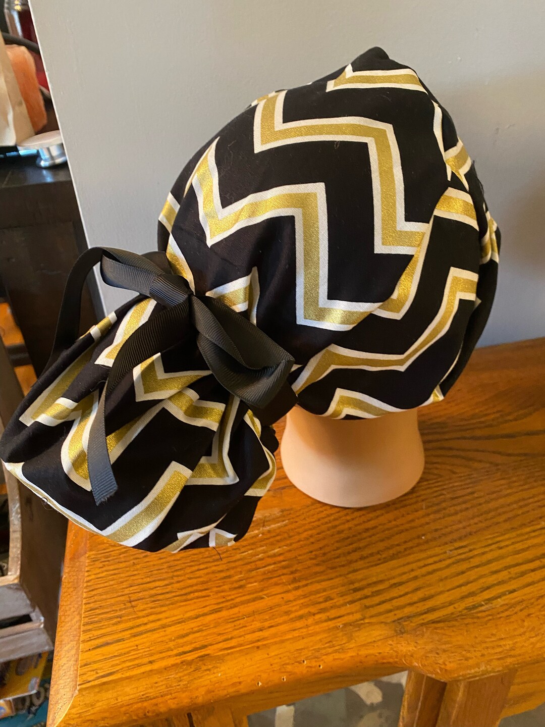 Black and Metallic Gold Chevron Scrub Cap- Chevron OR Scrub Cap- OR ...