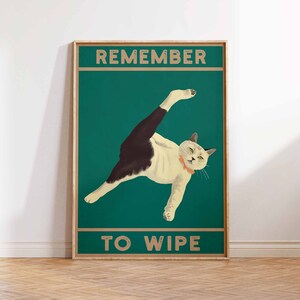 Remember to Wipe Funny Cat Poster, Bathroom Print, Vintage Art Print ...