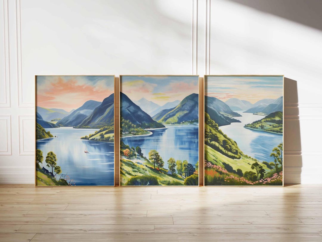 Landscape Illustrations Set of 3 Ullswater Lake District Poster Lake ...