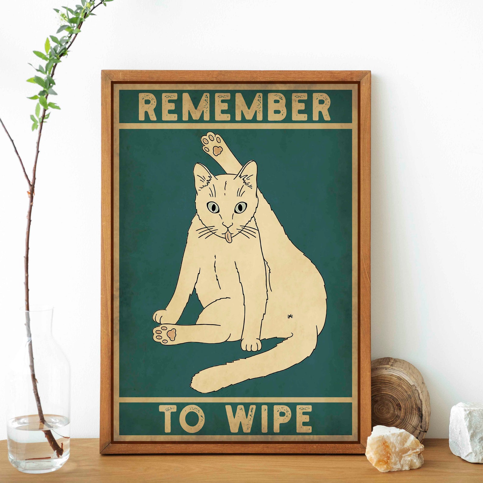 Remember to Wipe Funny Cat Poster, Bathroom Print, Vintage Art Print ...