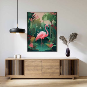 Botanical Tropical Garden Flamingo Art Print Pink Flamingo Art Flamingo ...