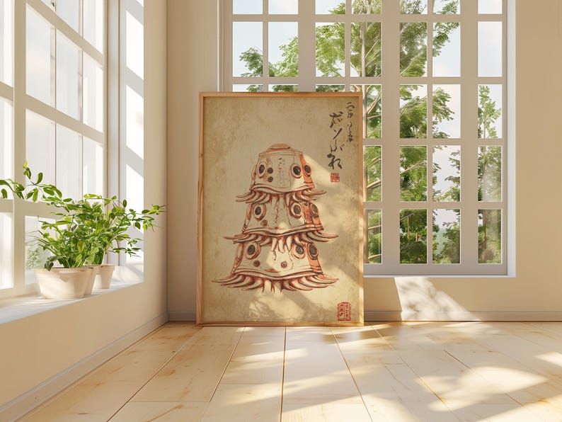 Vintage Japanese Yokai Poster | Stacked Squid Monster Wall Art ...