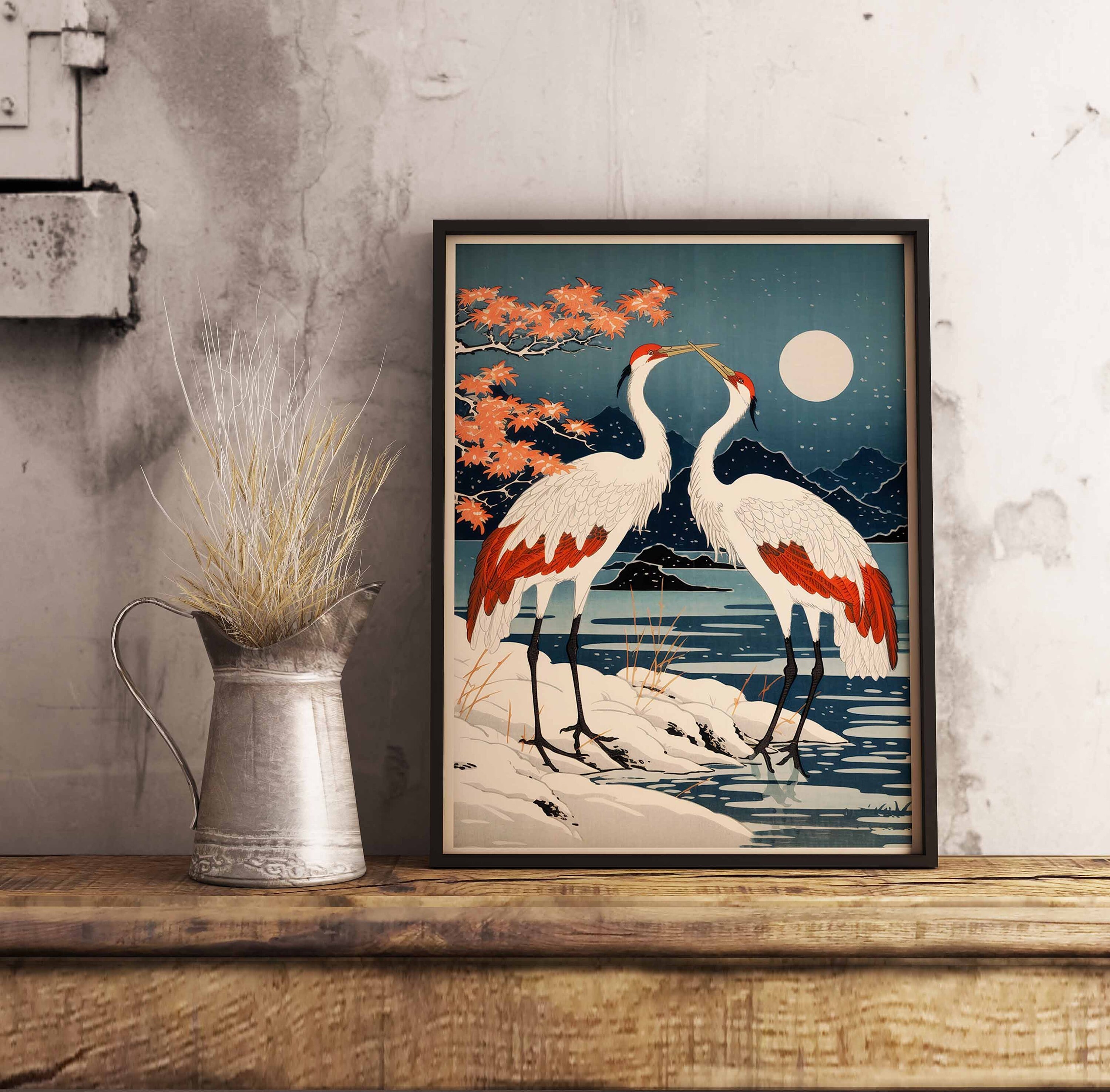 Cranes Art Print, Japanese Art Print, Japanese Cranes Poster, Vintage ...