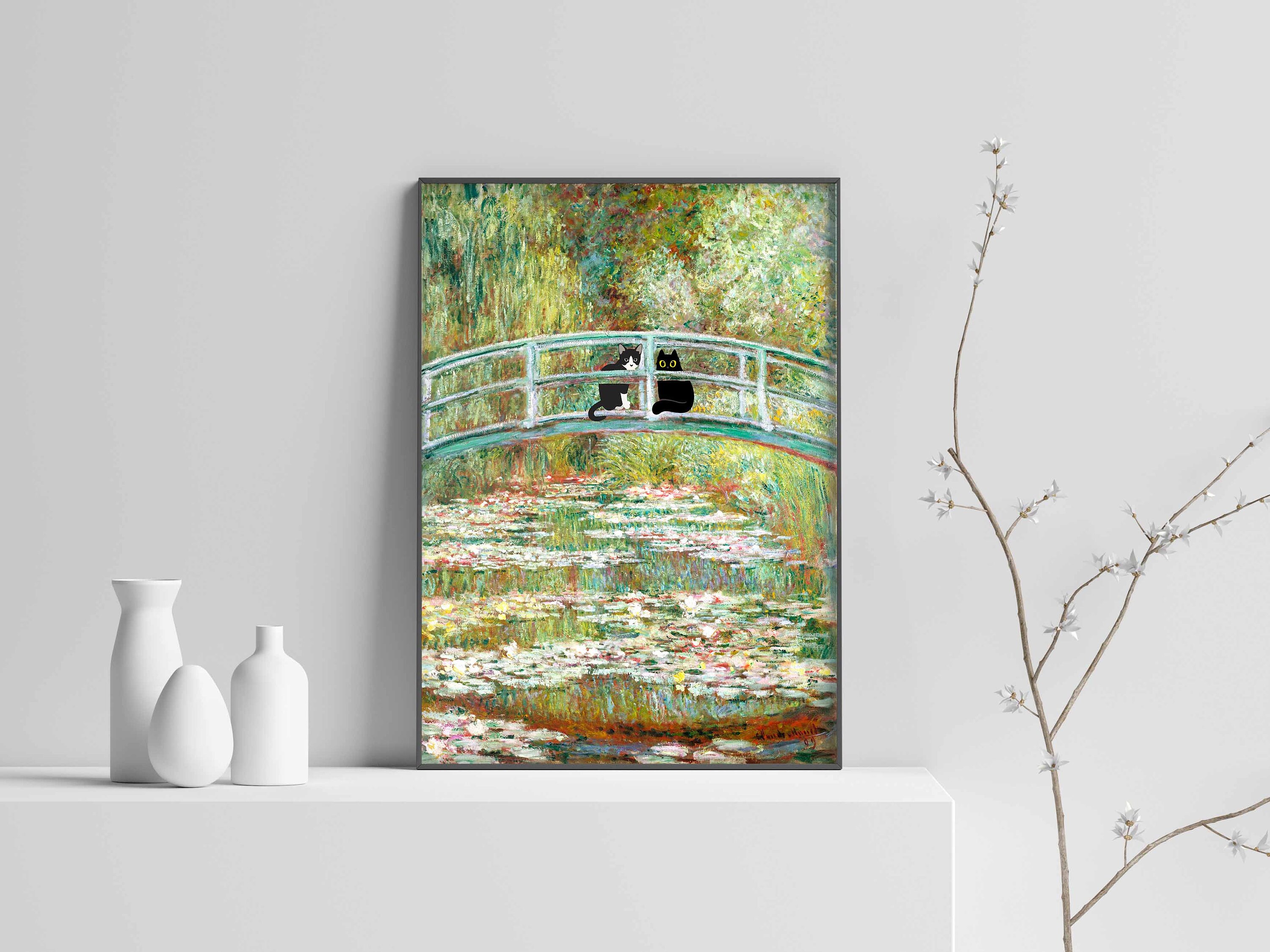 Claude Monet Print Bridge Over A Pond Of Water Lilies And Cats Print ...