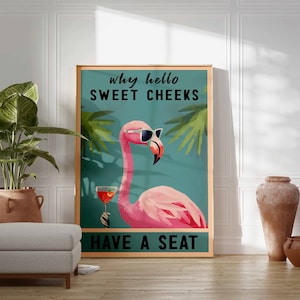 Hello Sweet Cheeks Print Funny Poster Bathroom Art Print Funny Flamingo ...