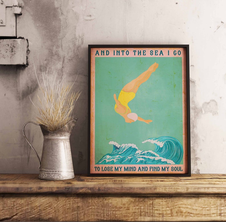 Vintage Poster Swimming Poster Diver Into the Sea I Go to - Etsy