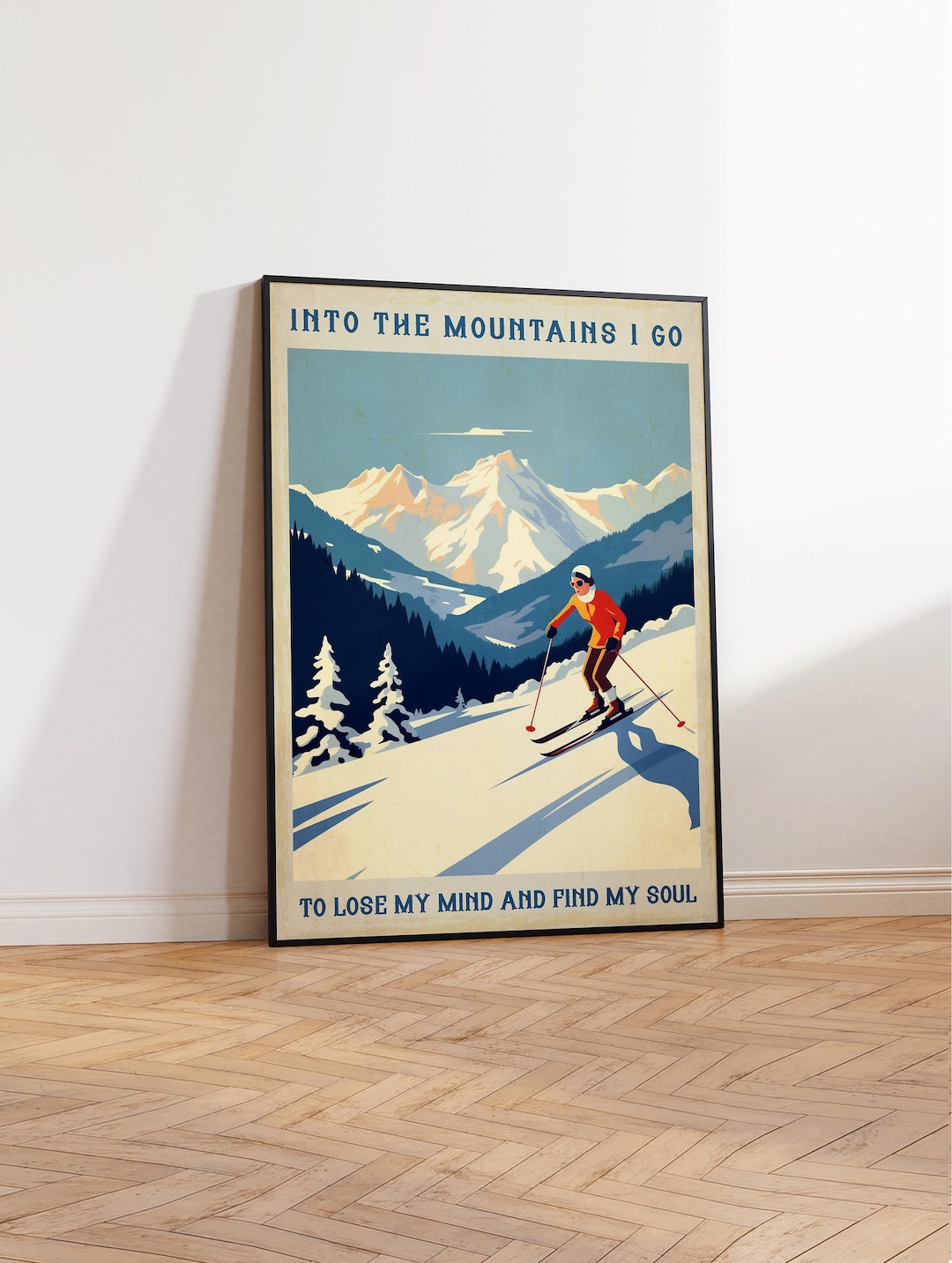 Vintage Poster, Woman Skiing Poster, Into the Mountains I Go Print ...