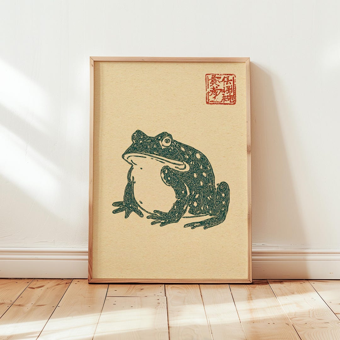 Japanese Calligraphy Frog Art Print | Zen Sumi-e Toad Poster ...