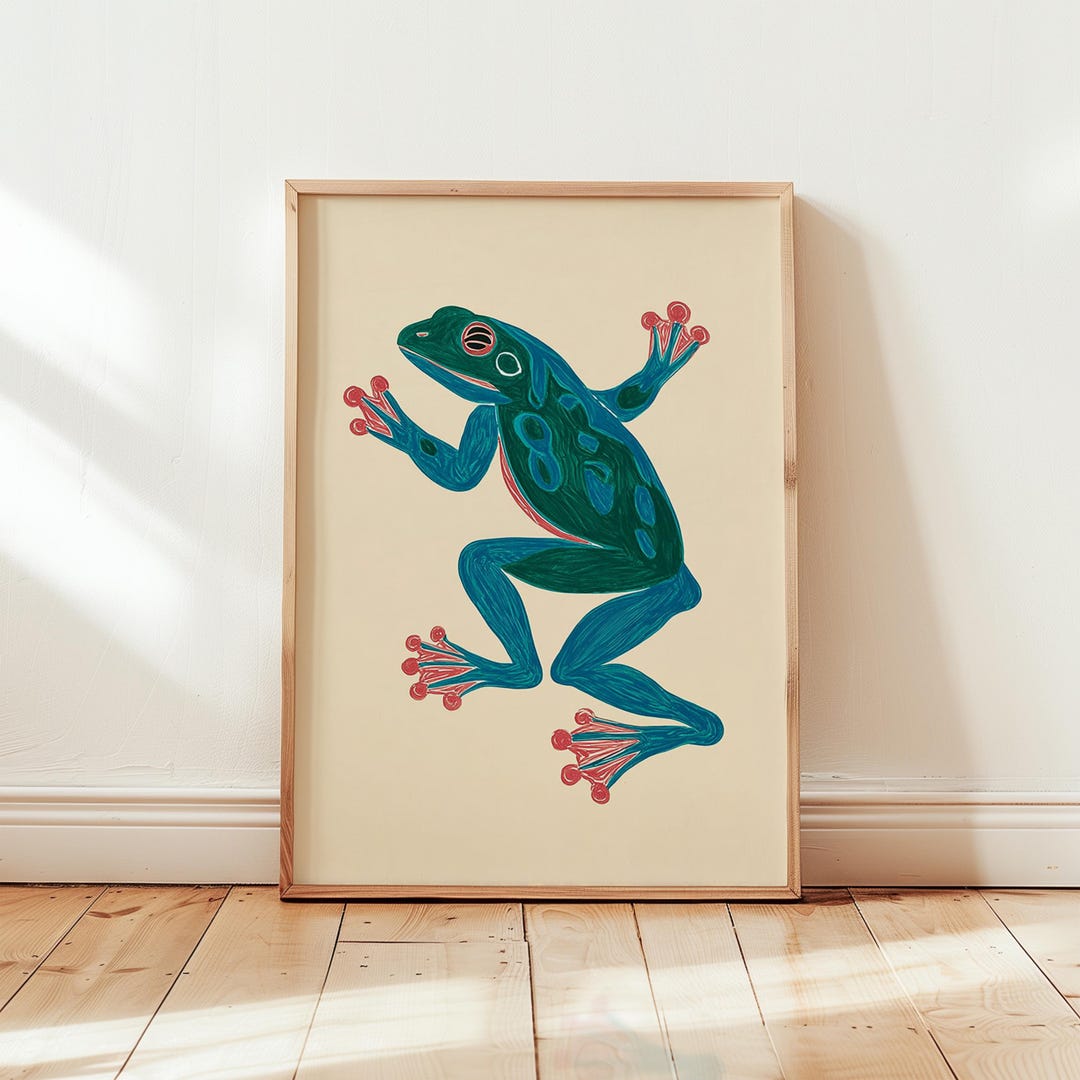 Dancing Frog Art Print | Vibrant Blue and Green Tree Frog Poster ...