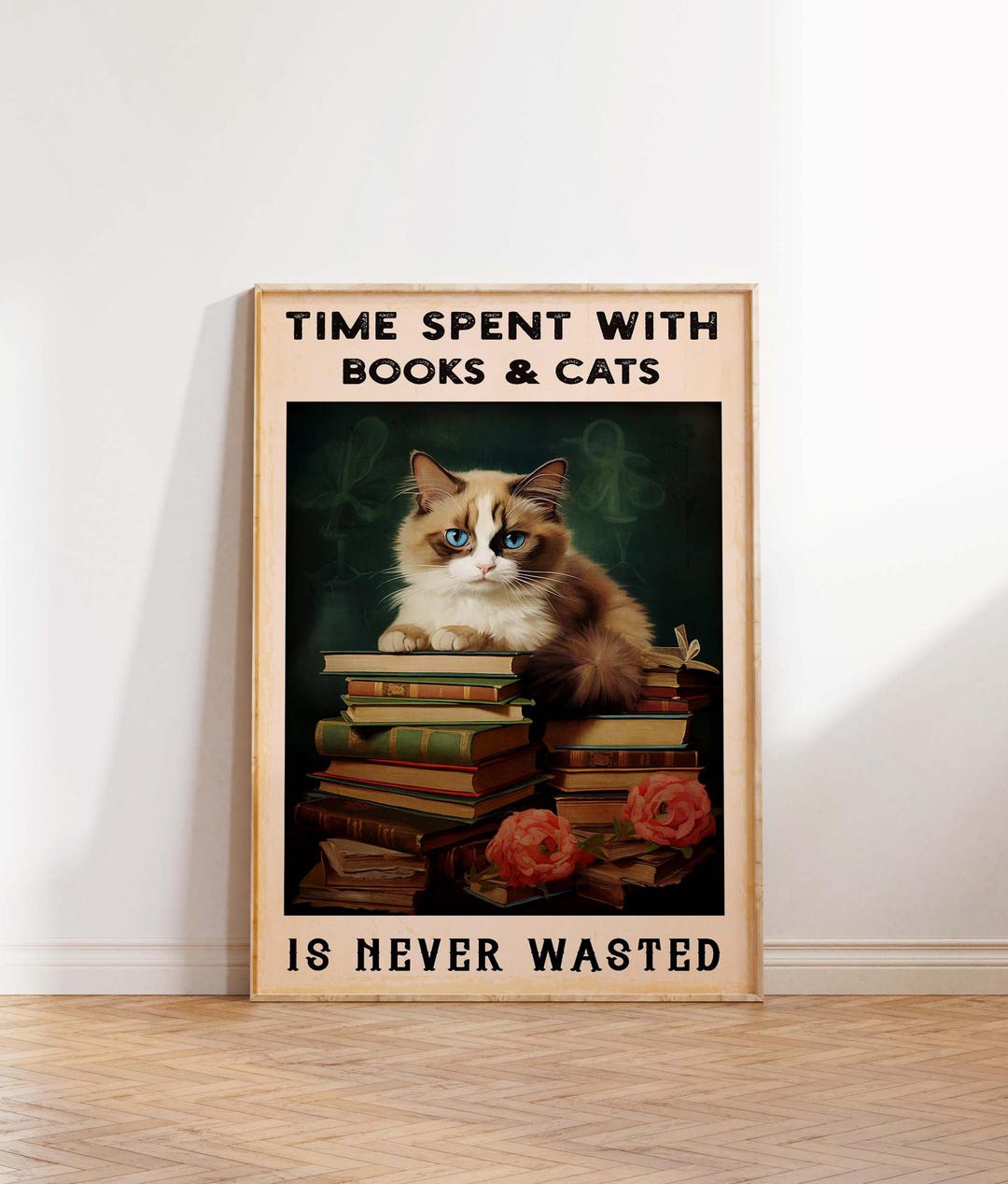 Time Spent With Books and Cats is Never Wasted, Cat Poster, Cat Print ...