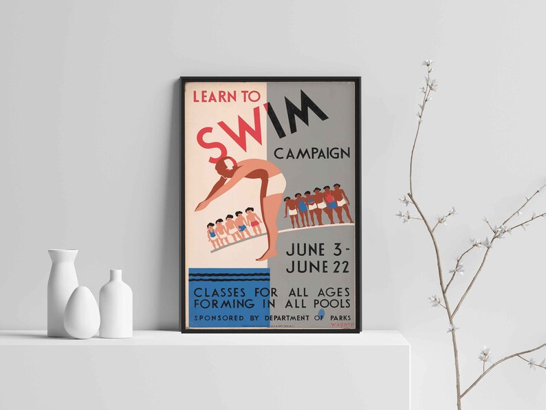 Learn to Swim, Swimming Lesson Art Print Swimming Poster Swimming Class ...
