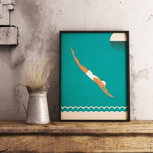 Diver Art Print, Swimming Poster, Maritime Print, Vintage Diver Print ...