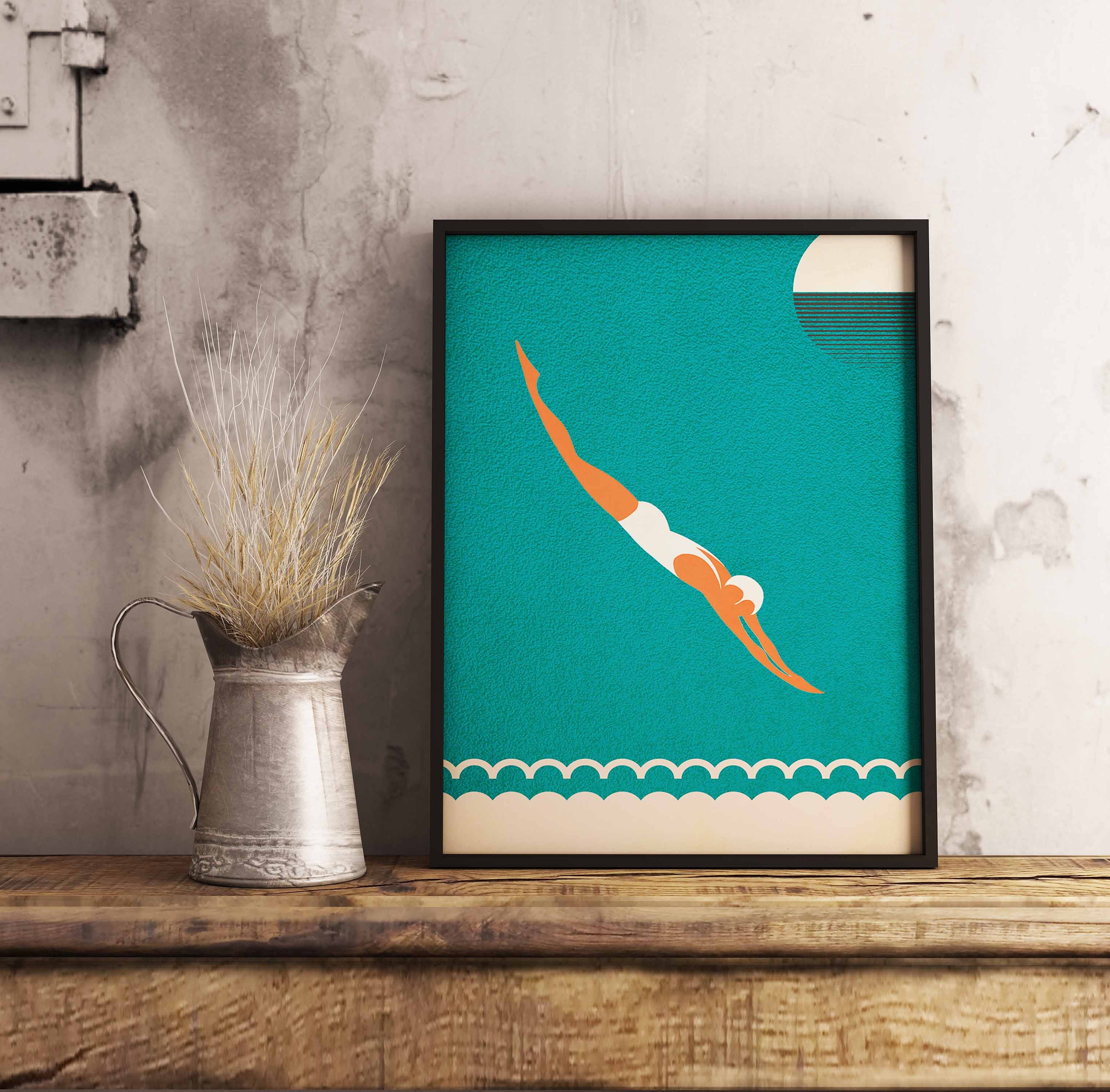 Diver Art Print, Swimming Poster, Maritime Print, Vintage Diver Print ...