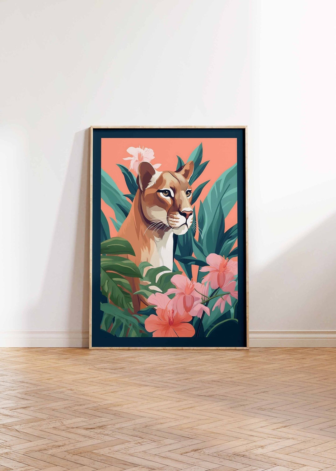 Tropical Jungle Puma Art Print, Tropical Puma Poster, Puma Art Print ...