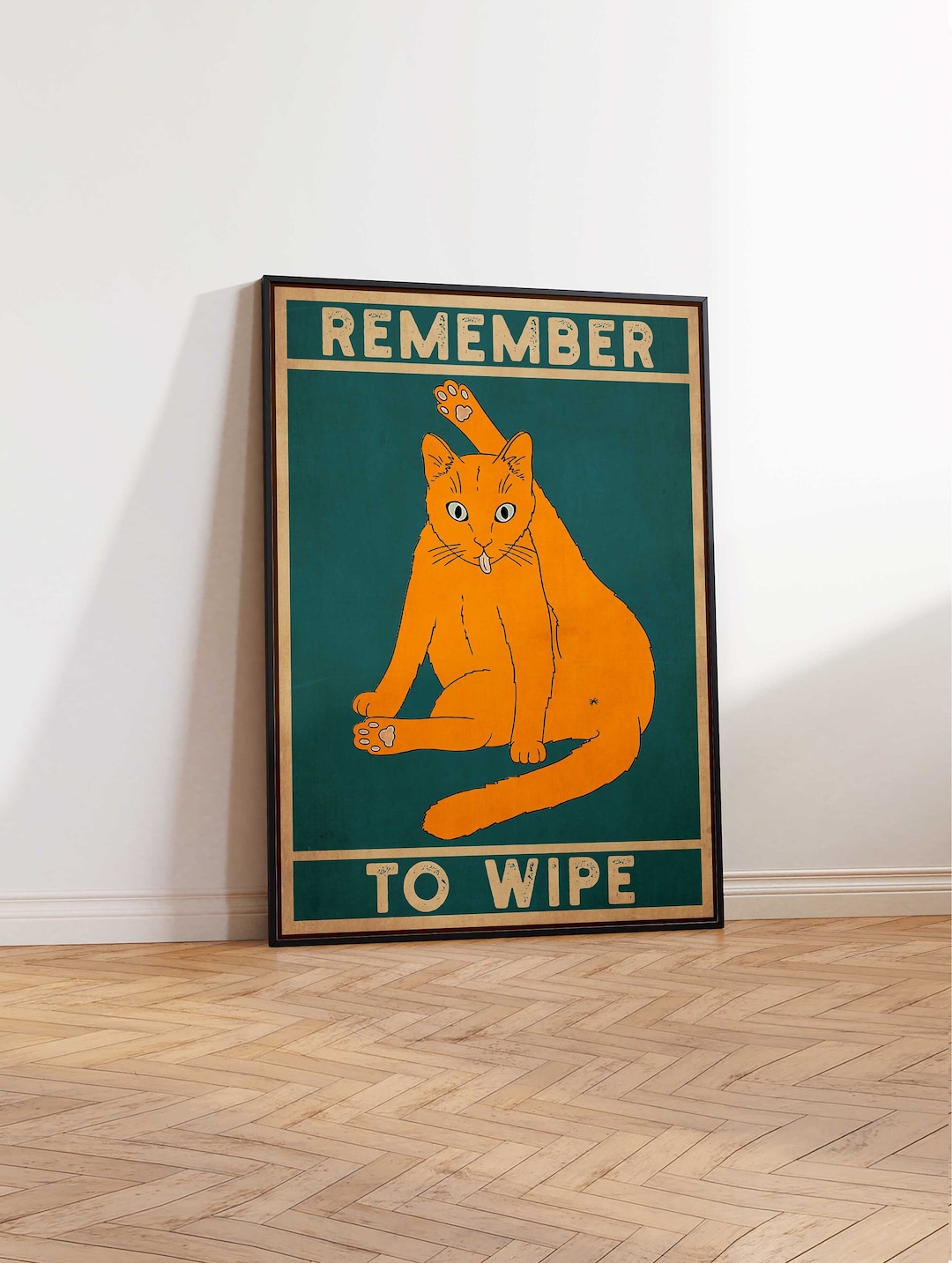 Remember to Wipe Funny Cat Poster, Bathroom Print, Vintage Art Print ...
