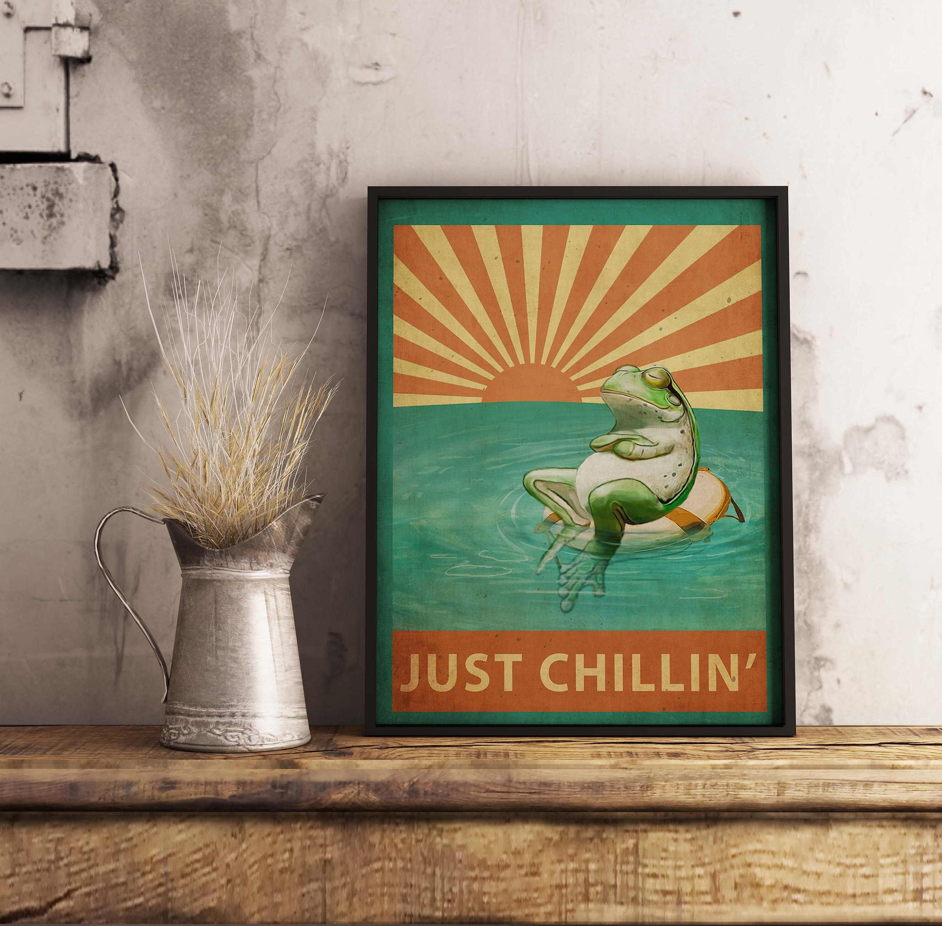 Just Chillin Frog Poster Vintage Frog Art Vintage Frog - Etsy