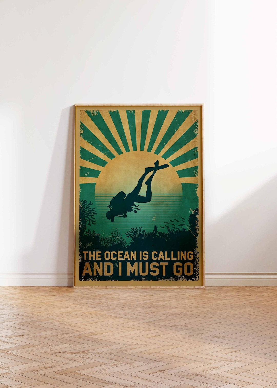 The Ocean is Calling and I Must Go Poster Print, Vintage Poster, Diver ...