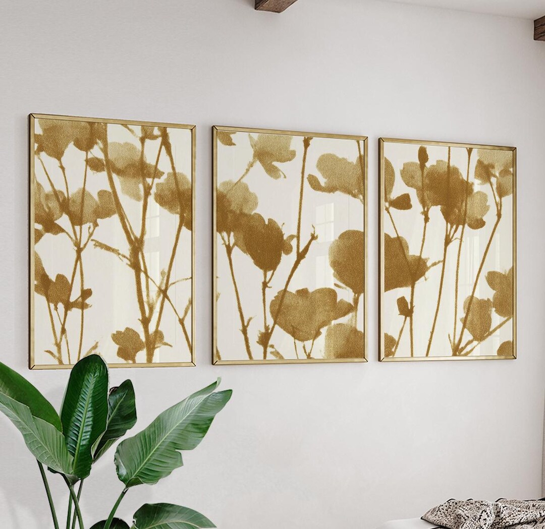 Neutral Botanical Poster Set | Beige Floral Wall Art | Minimalist ...