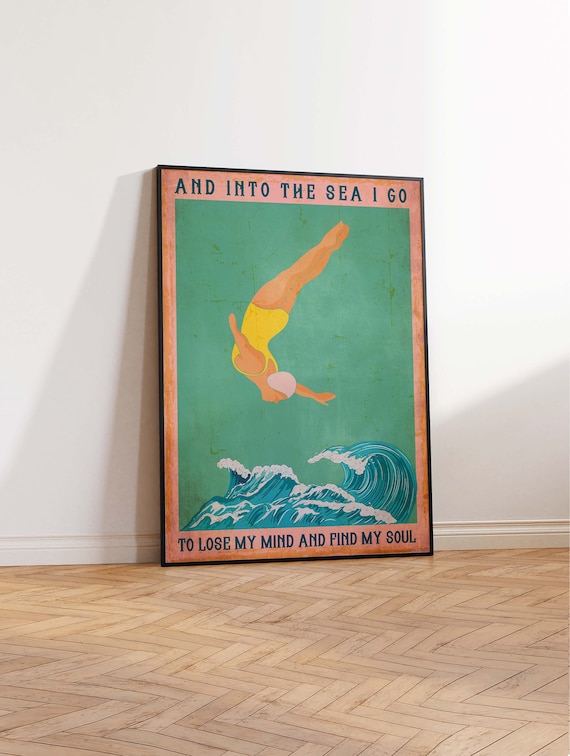 Vintage Poster Swimming Poster Diver Into the Sea I Go to - Etsy