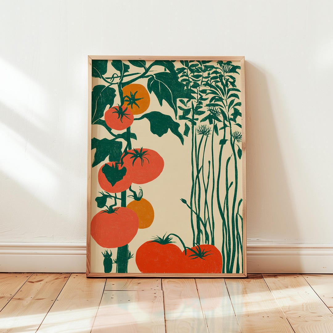 Garden Vegetable Art Print | Retro Linocut Kitchen Wall Art ...