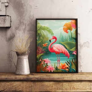 Botanical Tropical Garden Abstract Art Print Pink Flamingo Art Flamingo ...