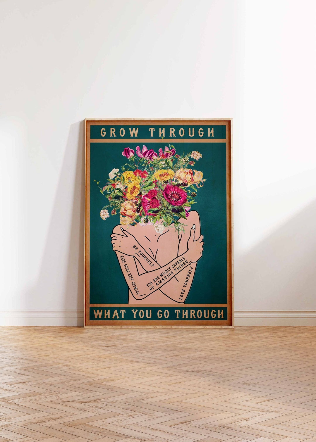 Grow Through What You Go Through Poster Be Kind Art Print Vintage Foral ...