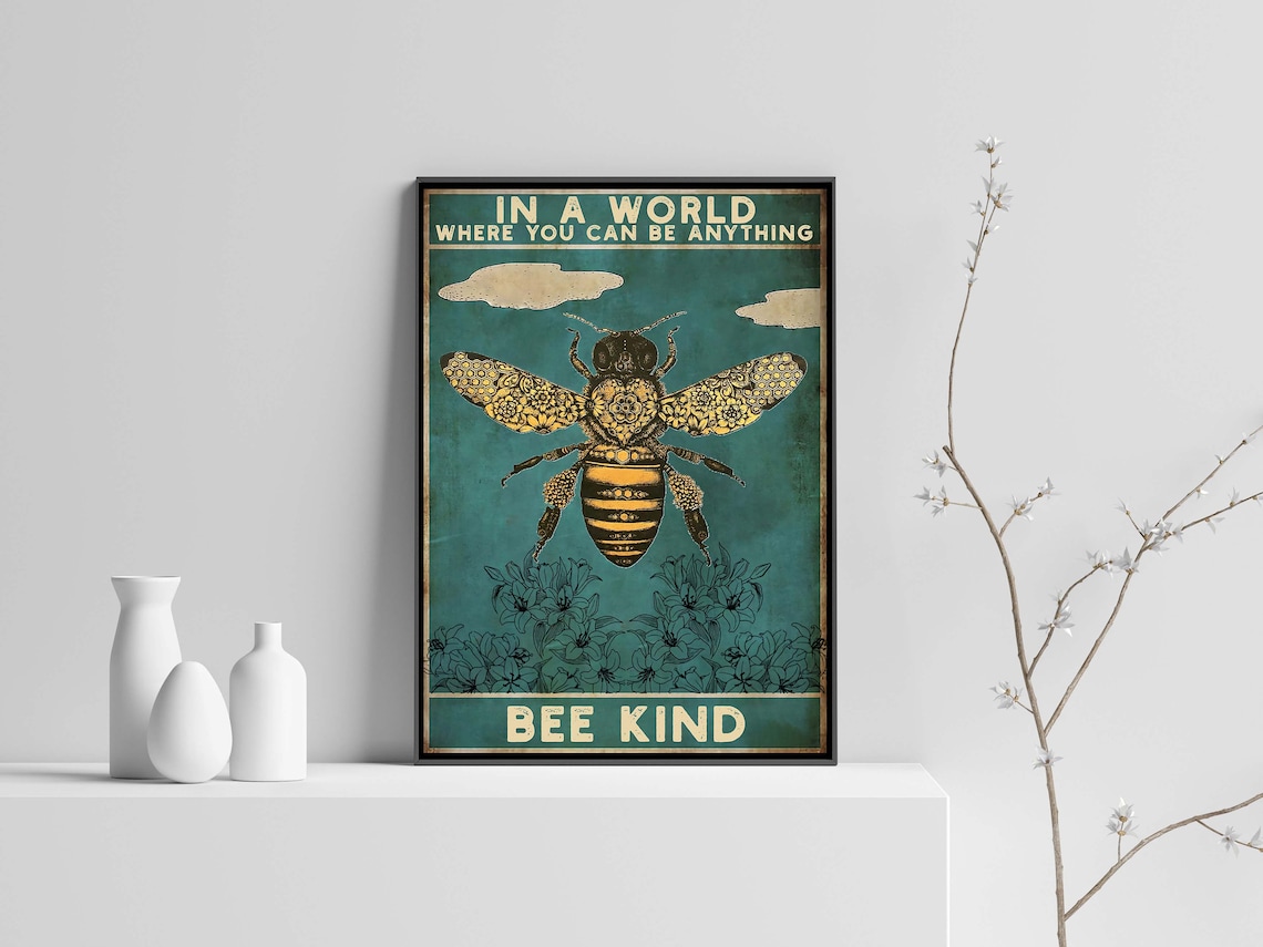 Be Kind Poster Bee Kind Floral Art Poster Honey Bee Print - Etsy