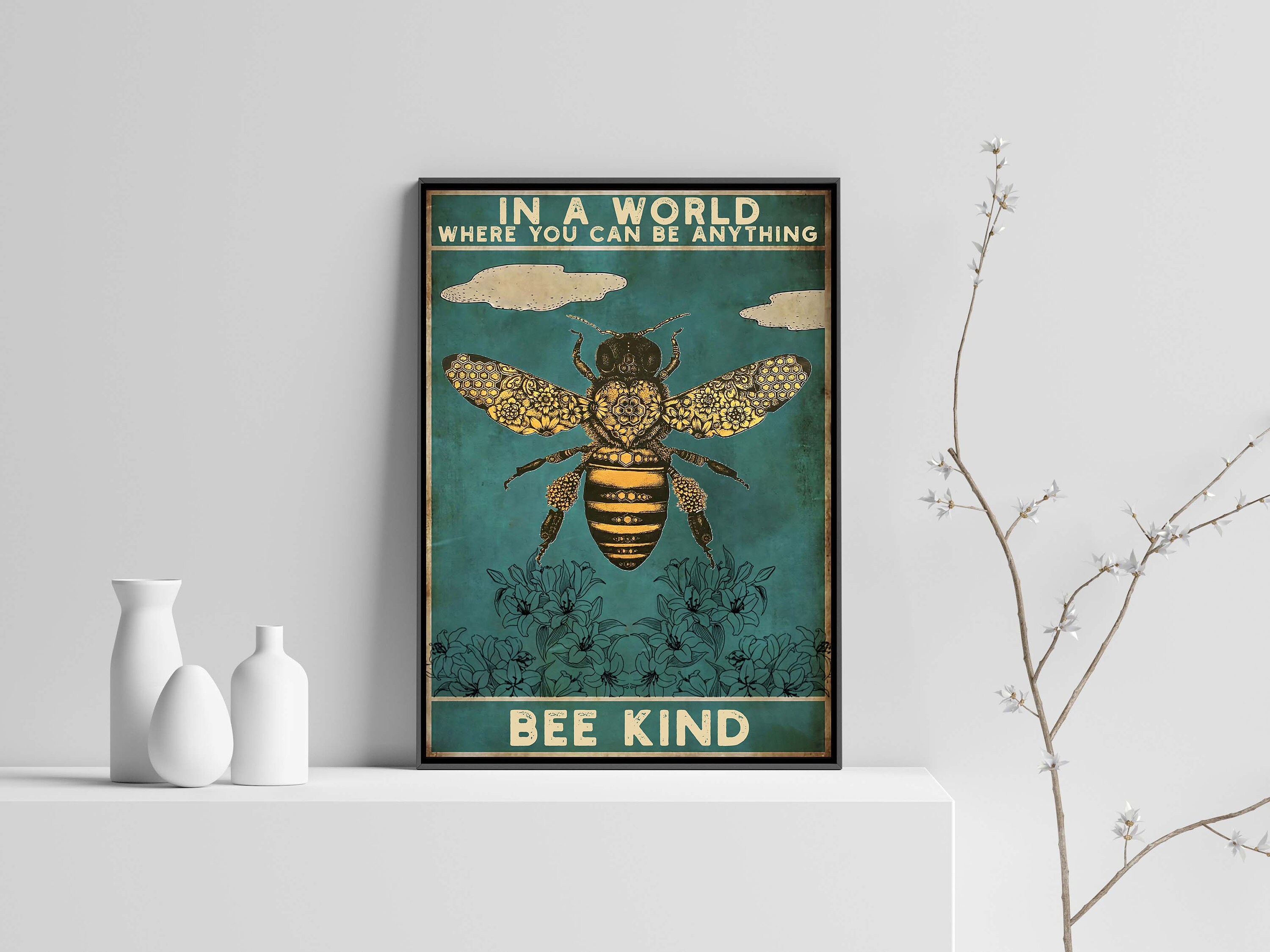 Be Kind Poster Bee Kind Floral Art Poster Honey Bee Print - Etsy