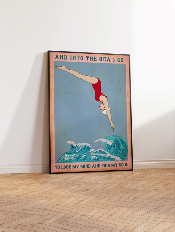 Vintage Poster Swimming Poster Diver Into the Sea I Go to - Etsy